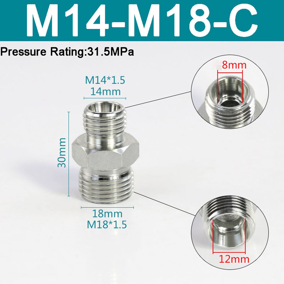 M12-M52 Hydraulic Adaptor Fitting - Male/Male Nipple Coupler Connector ...