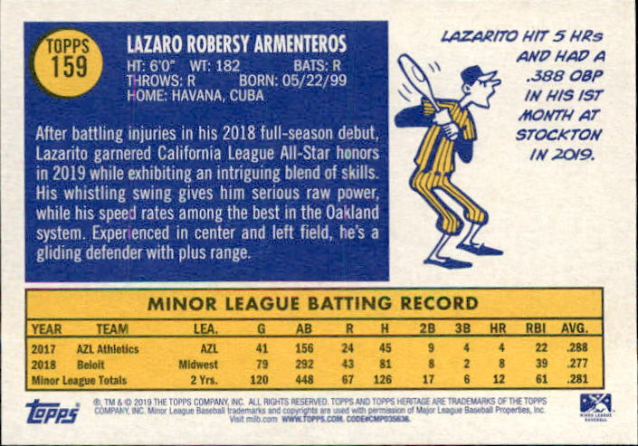 Lazaro Armenteros 2019 Topps Heritage Minor League Card #159 | eBay