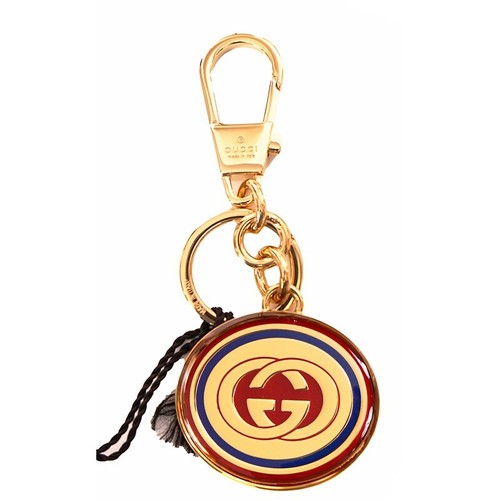 NEW $495 GUCCI Gold Tone Brass Interlocking GG LOGO Red/Blue Enamel ...