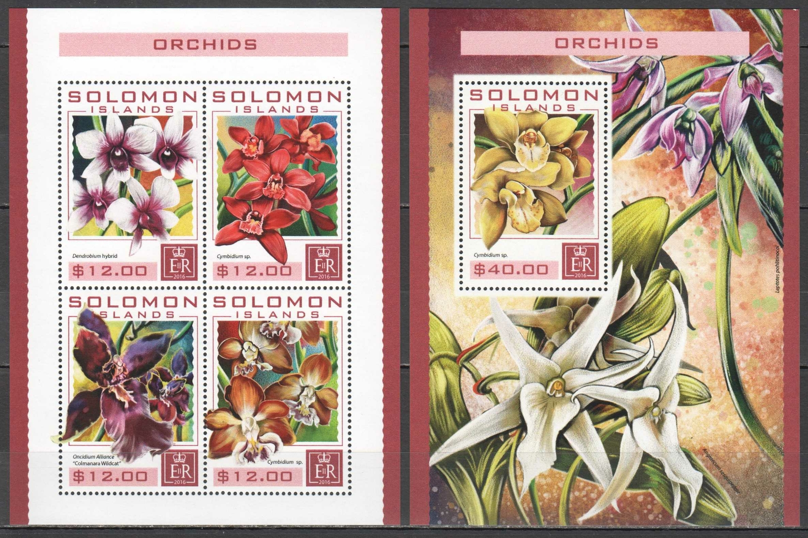 LS571 2016 SOLOMON ISLANDS ORCHIDS PLANTS FLOWERS #3881-85 1KB+1BL MNH ...