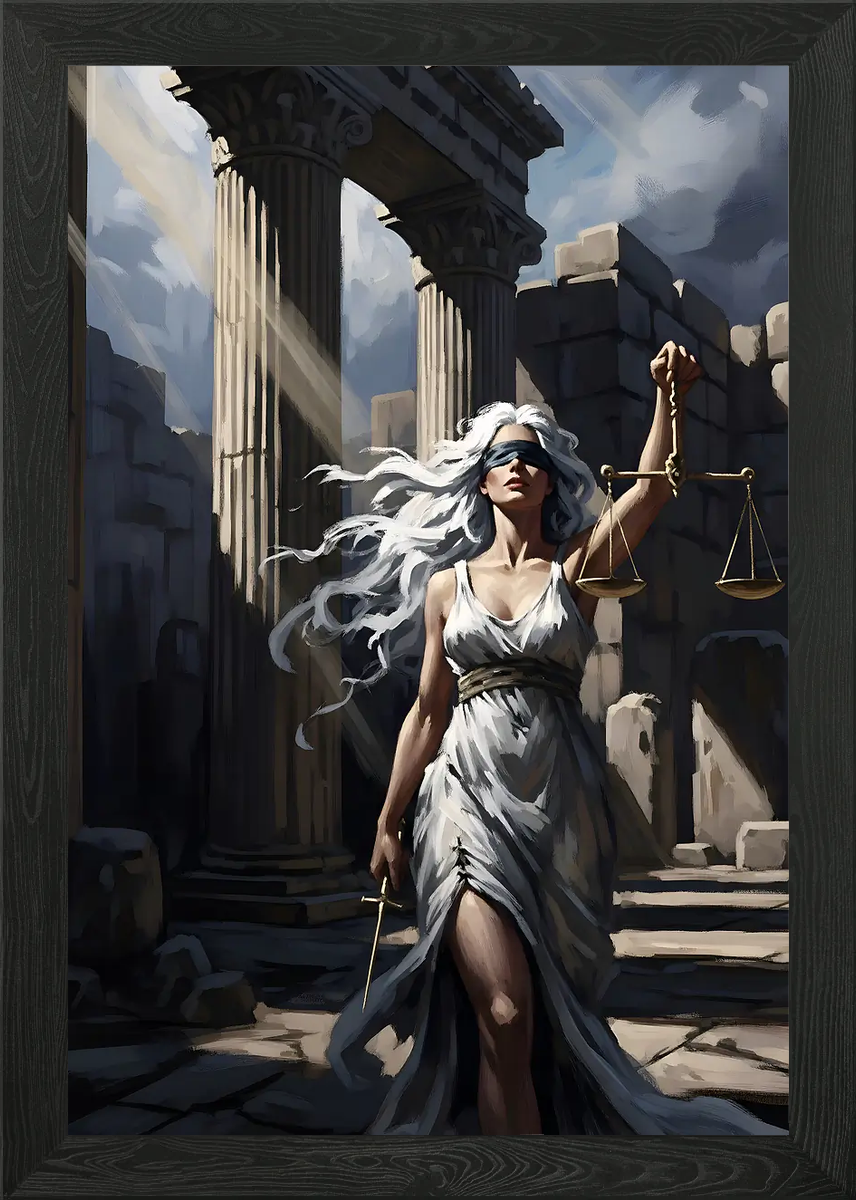 Lady Justice in Ancient Ruins Framed Wall Art Poster Canvas Print ...