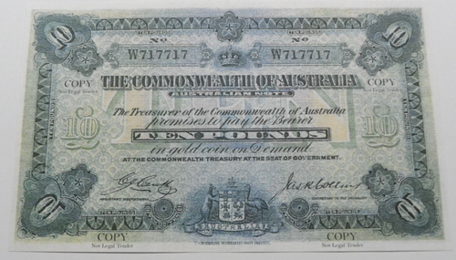 Full Size Copy Note - 1918 Cerutty & Collins 10 Pounds - Not Legal ...
