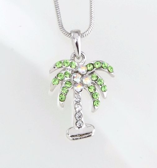 Made With AB Swarovski Crystal Palm Tree Coconut Tropical Pendant Chain ...