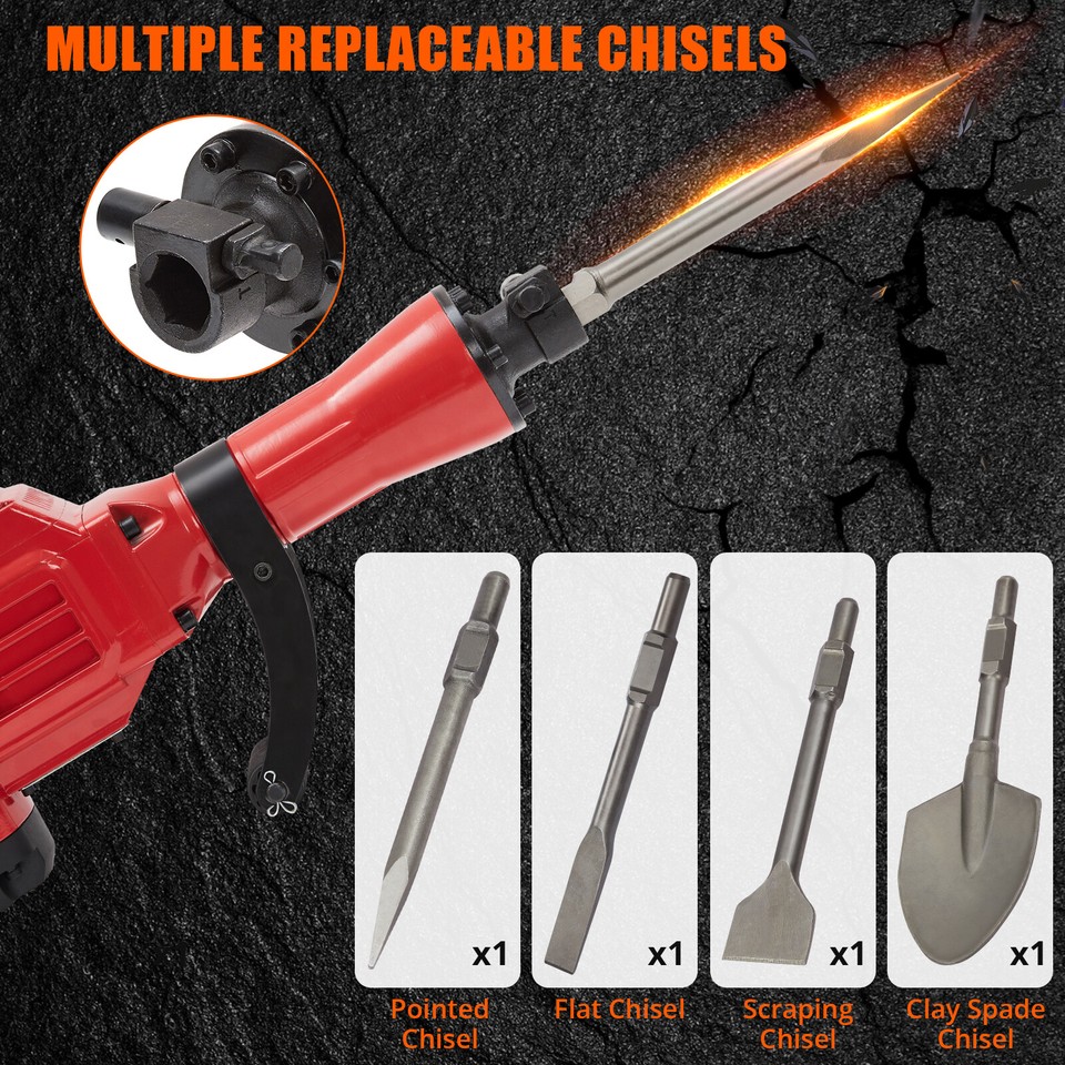 Demolition Jack Hammer 1400BPM,Noise-Canceling Earplug,Concrete Breaker ...