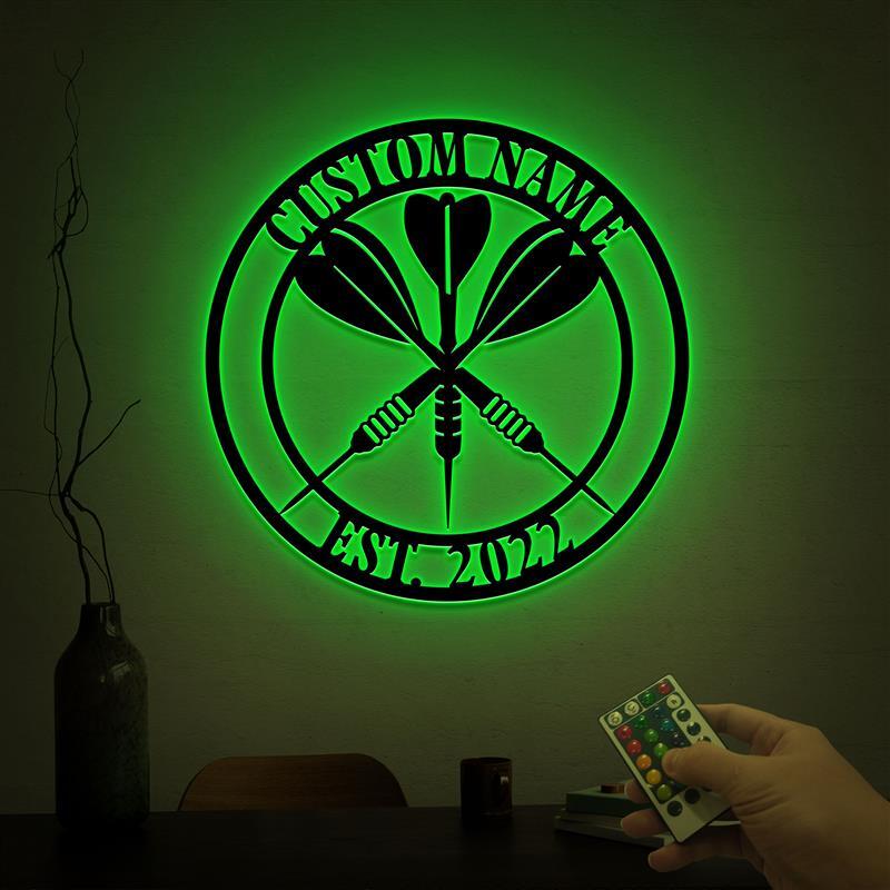 Custom Darts Metal Wall Art With LED Light, Personalized Darts Player ...