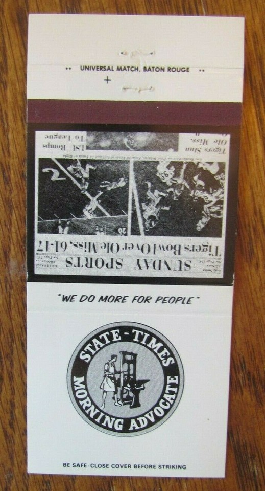 BATON ROUGE, LOUISIANA MATCHBOOK COVER: MORNING ADVOCATE NEWSPAPER LSU ...