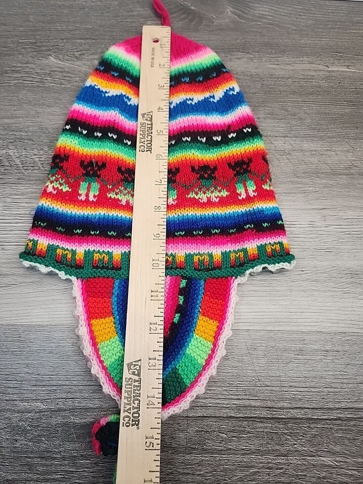Vintage Peruvian Chullo Alpaca Beanie Toque Youth Pink Ear Flap Light ...