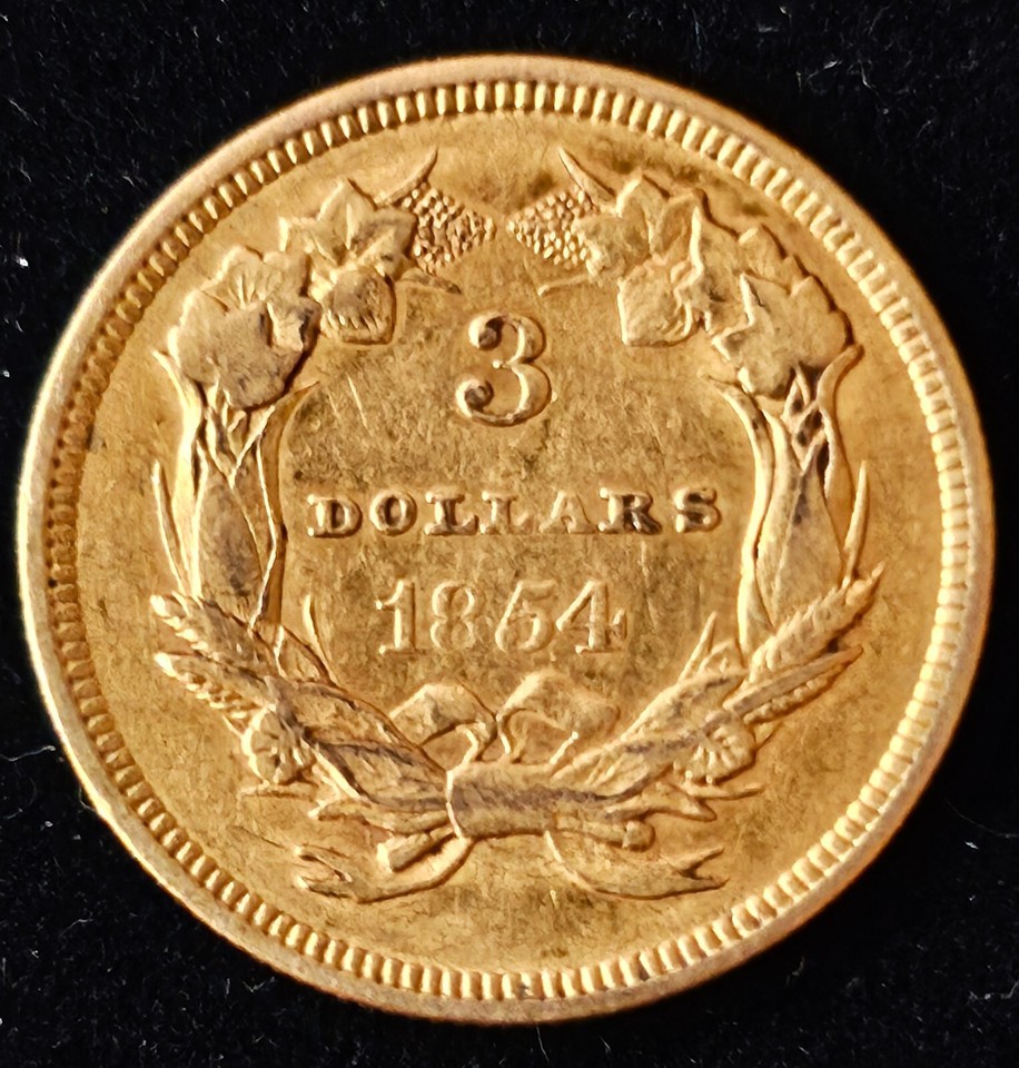 1854 Three $3 Dollar Gold Coin XF Details | eBay