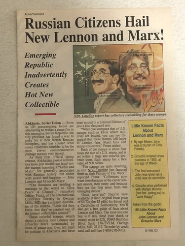 New Lennon And Marx Vintage Print Ad Advertisement John Lennon Groucho ...