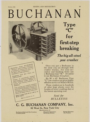 1924 C.G. Buchanan Co. Ad: Type C All Steel Jaw Crusher for Mining ...
