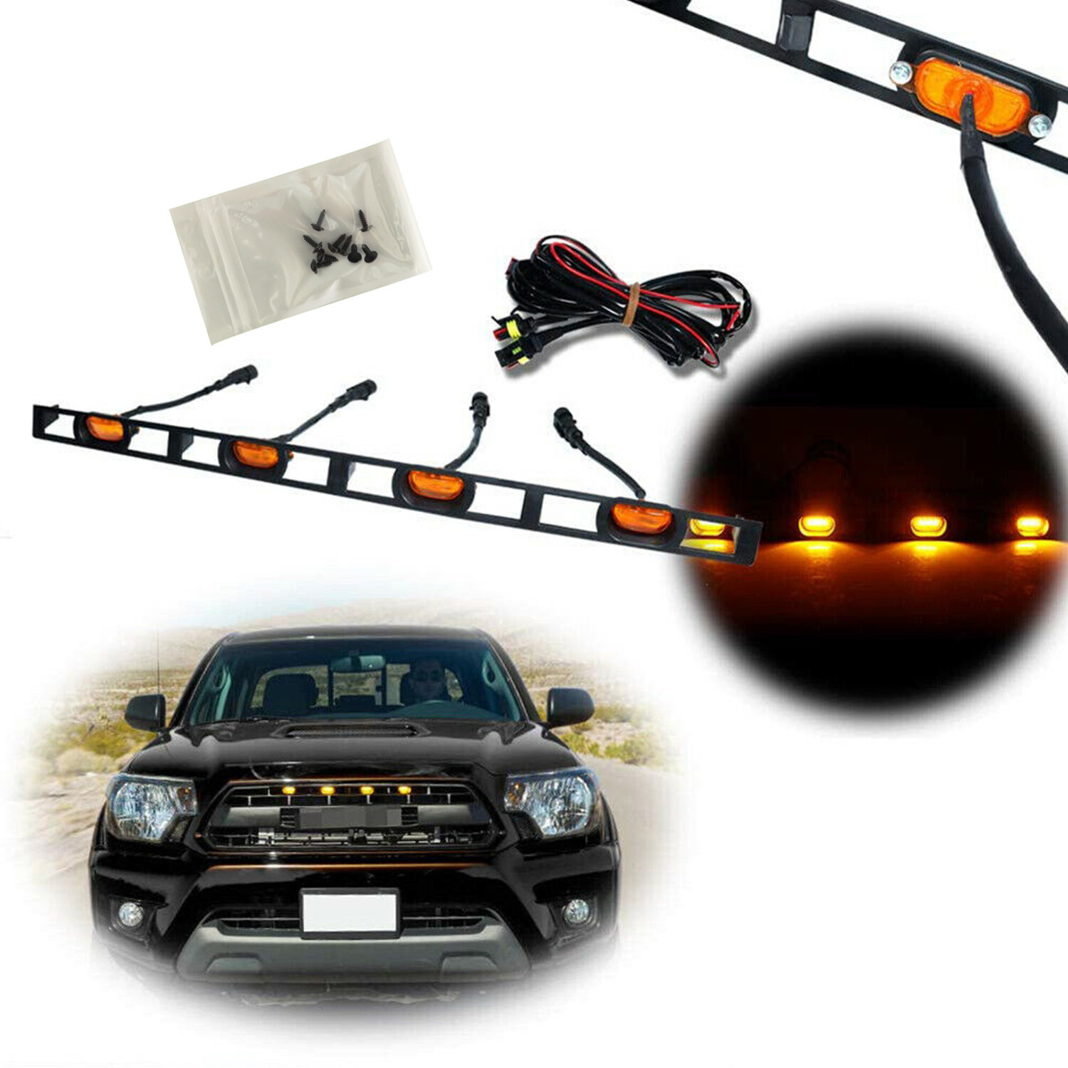 Front Hood Grille Amber LED Lights Assy w/Wire Harness For 12-15 Toyota ...