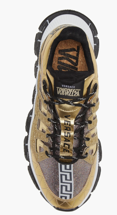 $1125 Men's Versace Trigreca Gold Glitter Sneakers DSU80941A02748 6Y090 ...