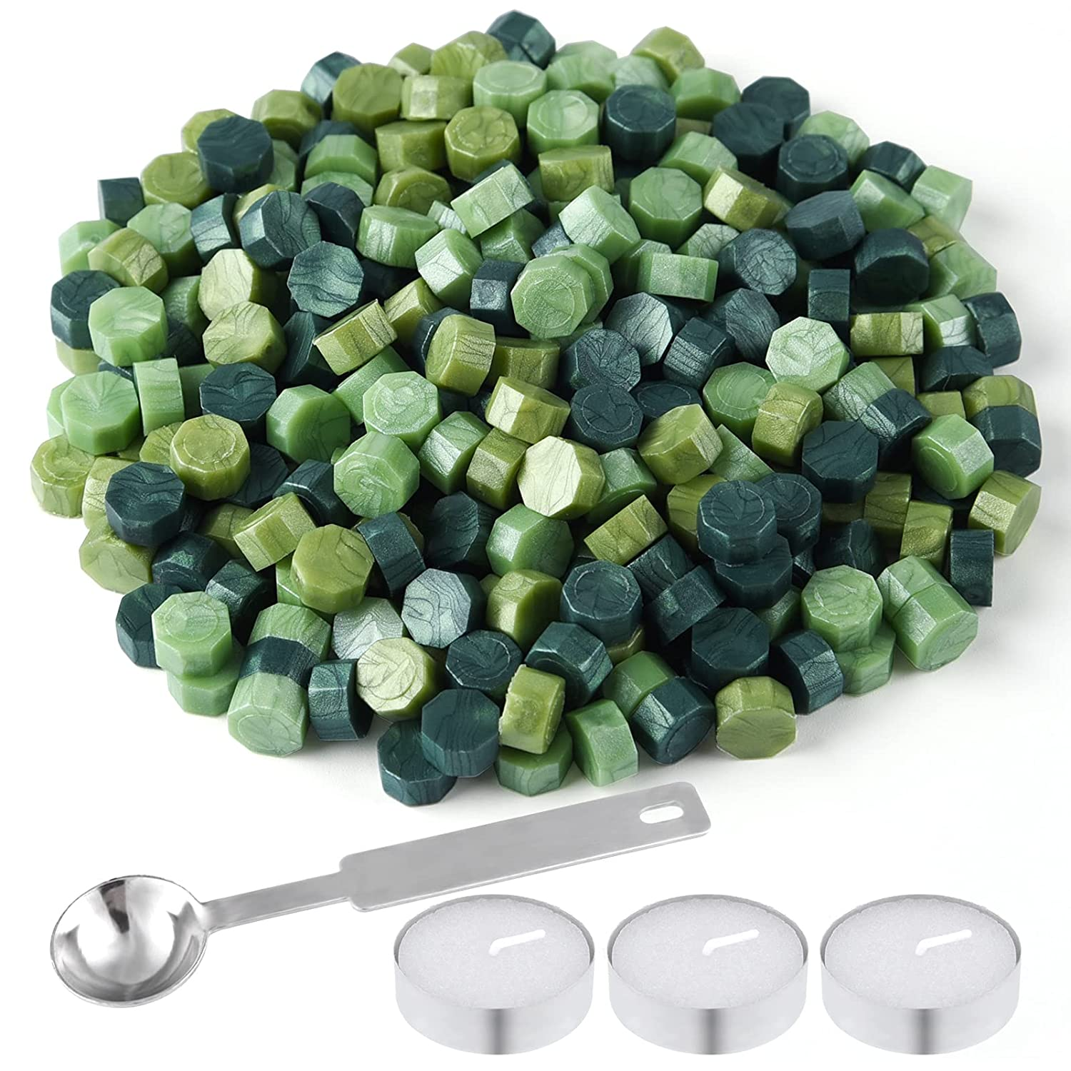 300 Pcs Octagon Sealing Wax Beads with 3 Pcs Tea Candles and 1 Pcs Wax ...