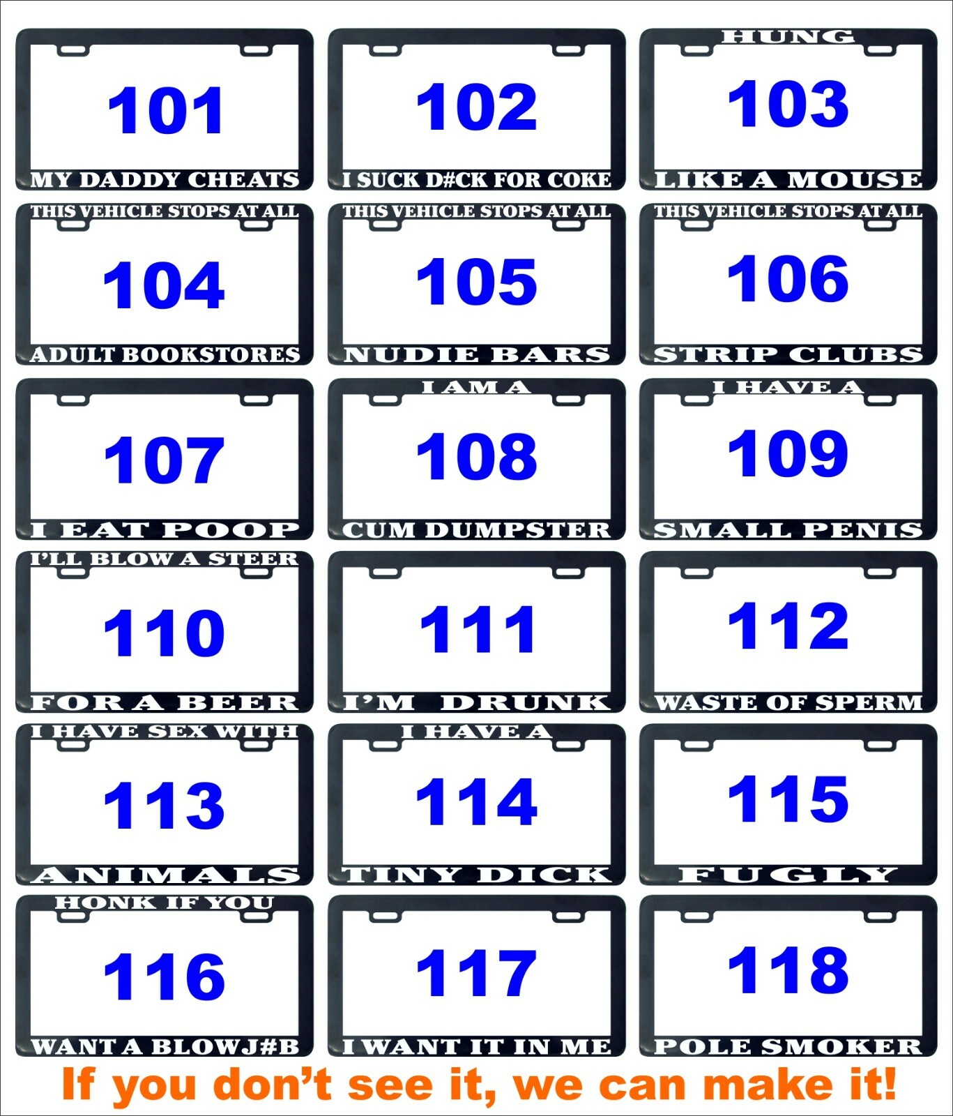 Rude prank offensive humor funny assorted license plate frame frames A ...