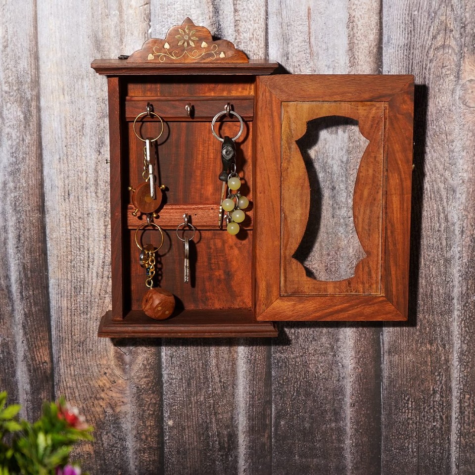 Sheesham Wood Key Holder Hand Carved Wall Mount Key Chain Hanger | eBay