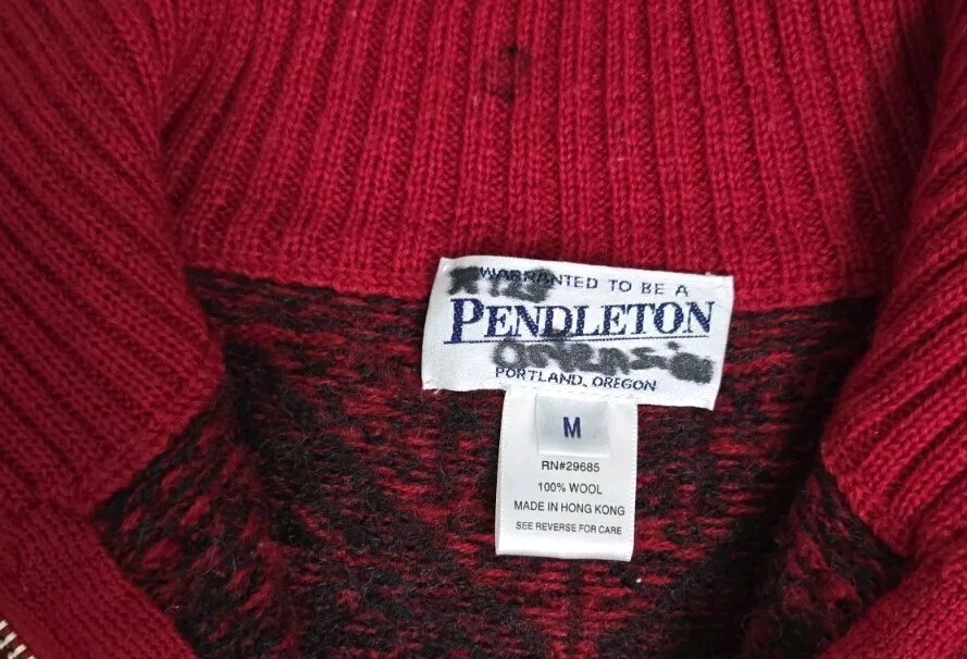Ladies Red Wool Pendleton Cardigan Sweater Fair Isle Nordic Wool Full ...