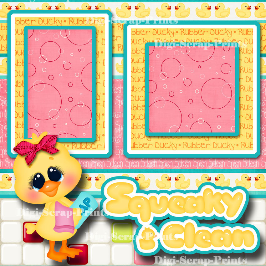 SQUEAKY CLEAN bath girl 2 pre-made scrapbook pages paper baby DIGISCRAP ...