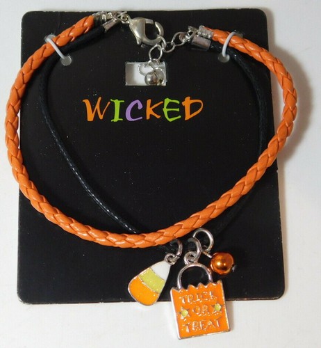 HALLOWEEN Trick or Treat Enamel Candy Corn Black Orange Cord Bracelet ...