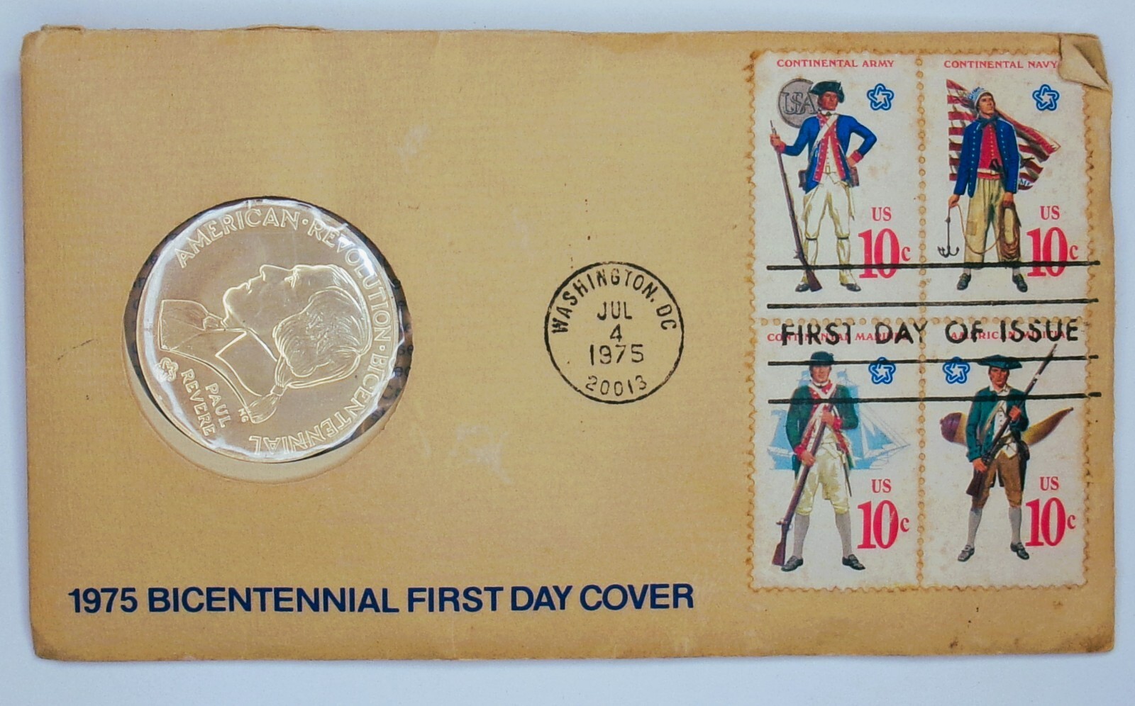 1975 Bicentennial First Day Cover Stamps Commemorative Medal Paul ...