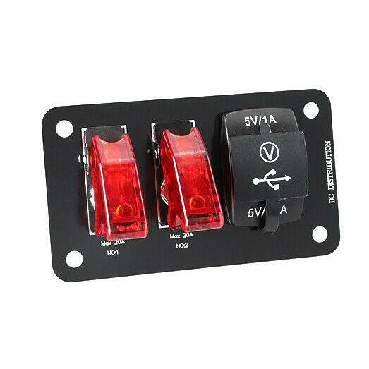 2 Gang Red LED Rocker Switch Control Panel Breaker Dual USB for Car ...