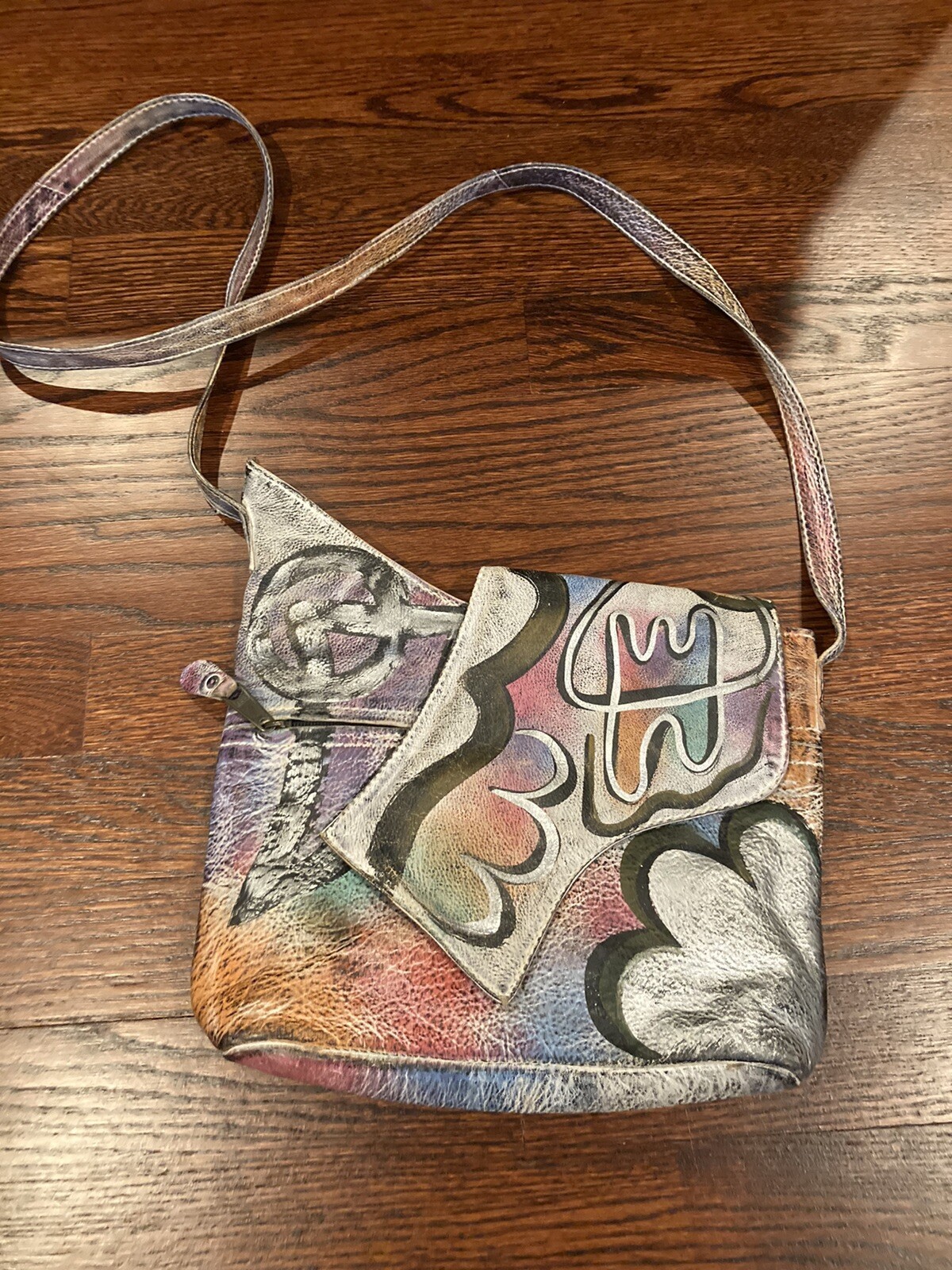 Vtg Brit Rosen Hand Painted Multi Metallic Leather Cross Body Purse ...