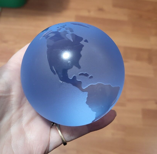 Vintage Art Glass Crystal World Globe Paperweight Frosted Etched Glass ...