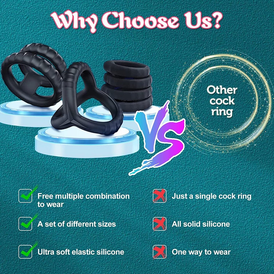 6 Set Cock Rings Silicone Rubber Penis Ring Soft for Men Sex Toy Adjustable | eBay