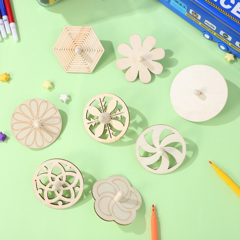 8 Pcs Small Wooden Gyro Toys Educational Gyroscope Rotating Playthings ...