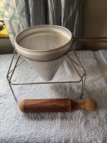 Vtg Fruit/ Food Mill Ricer Strainer Sieve Colander on Stand With Wood ...