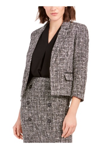 BAR III Womens Black Pocketed Open Front Tweed Wear To Work Suit Jacket ...