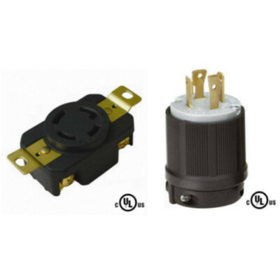 NEMA L15-30 Plug and Receptacle Set - Rated for 30A, 250V, 4-Wire, 3 ...