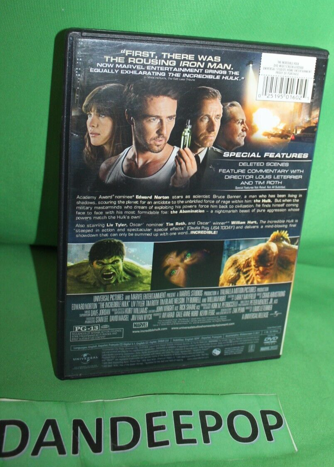 The Incredible Hulk (DVD, 2008, Widescreen) Liv Tyler Edward Norton | eBay