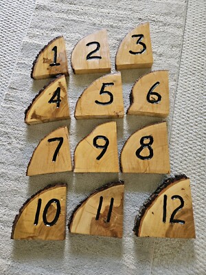 Hand Made Cut Pine Tree Table Numbers Seating Bark Tops 1-12 Carved ...