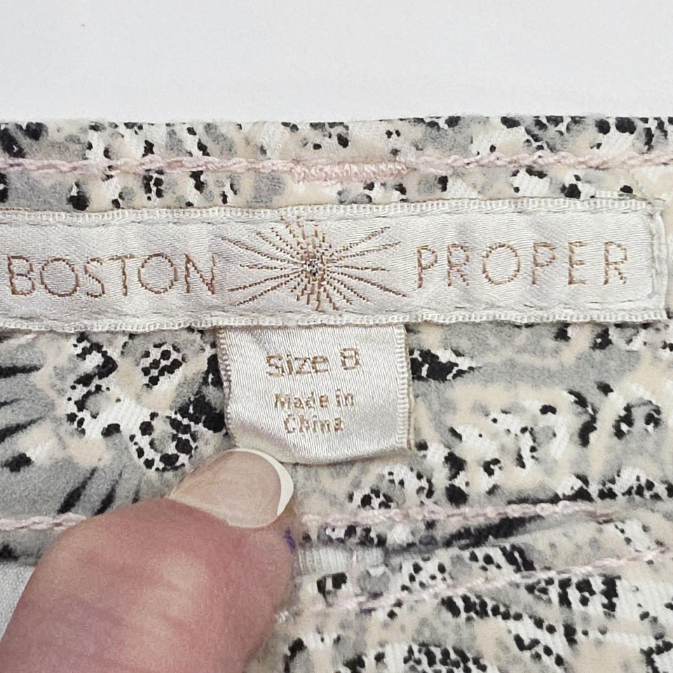 Boston Proper Pants Womens 8 Black White Damask Baroque Print Stretch ...