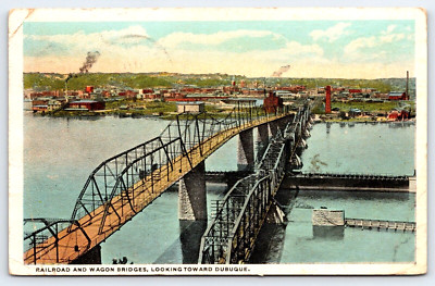 VINTAGE OLD ANTIQUE POSTCARD BRIDGE RAILROAD FACTORY WAGON RIVER ...