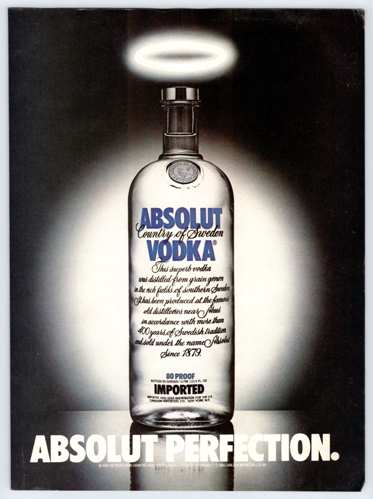 1985 ABSOLUT VODKA ABSOLUT PERFECTION Vintage 8"X11" Magazine Ad 1980's ...