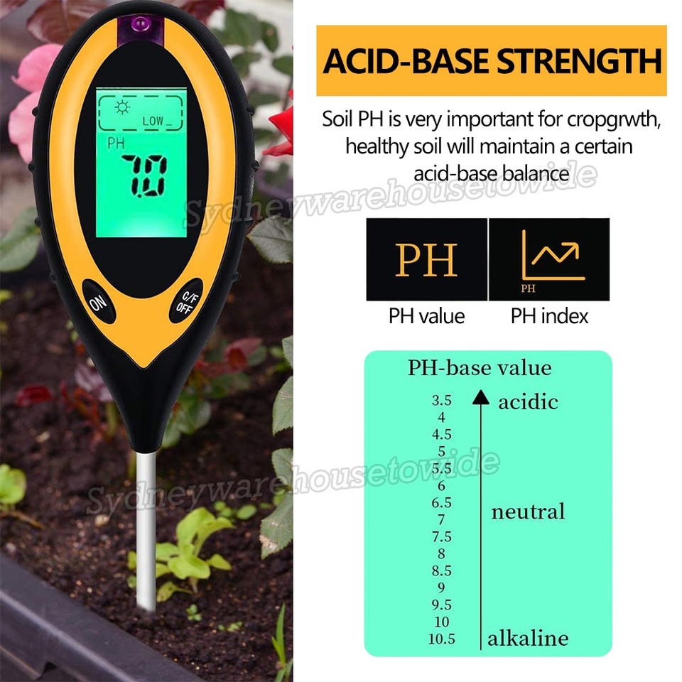 4 in 1 Soil PH Tester Moisture Sunlight Light Test Meter for Garden ...
