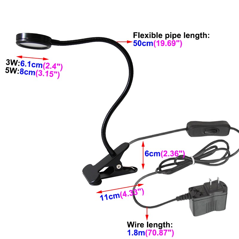 3W/5W LED Clip-on Clamp Light Button Plug-in Flexible Pipe Bedroom ...