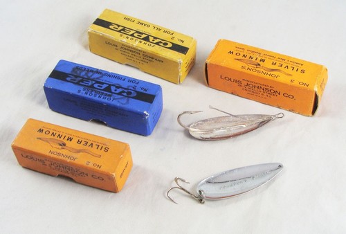 Old Vintage LOUIS JOHNSON CO. Lures + Boxes - Silver Minnow - Sprite ...