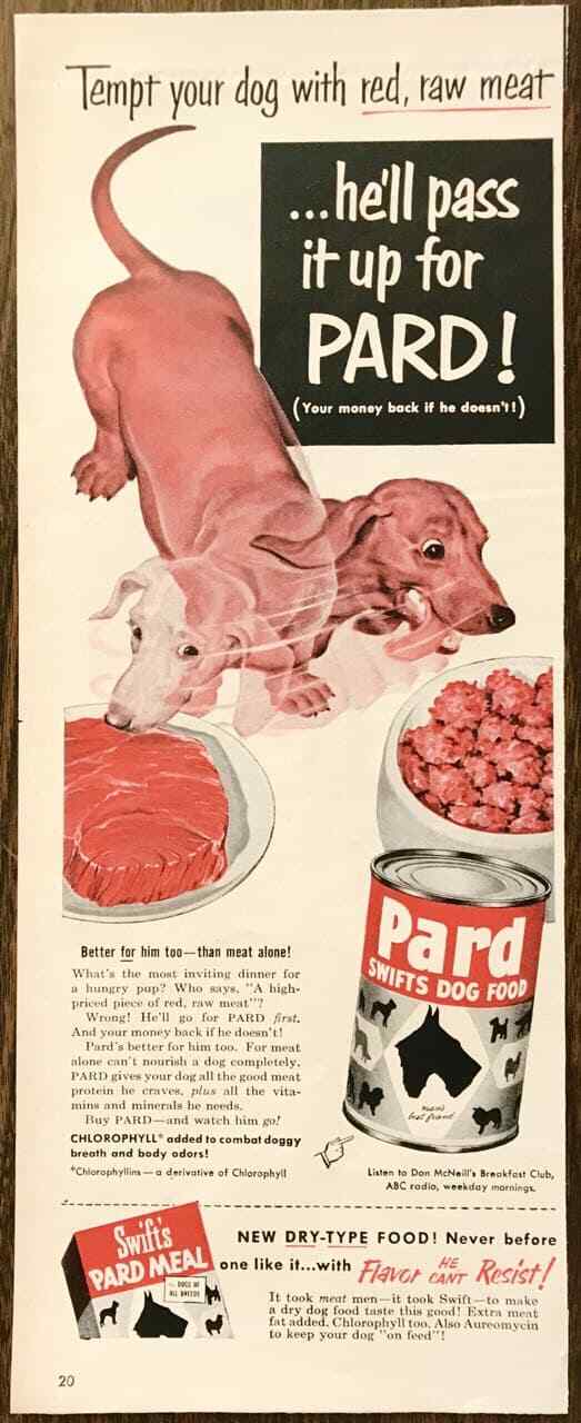 1953 Swifts Pard Dog Food PRINT AD He'll Pass It Up for Pard Cute ...
