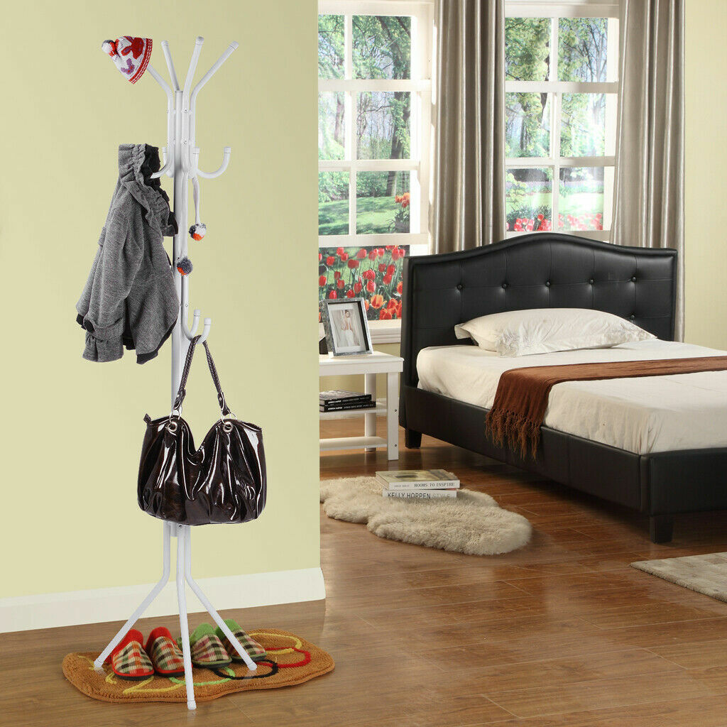 12-Hook Coat Stand Garment Rack Metal Hat Jacket Umbrella Hanger ...