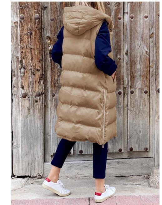 Women's Fashion Hooded Casual Padded Warm Long Sleeveless Jacket ...