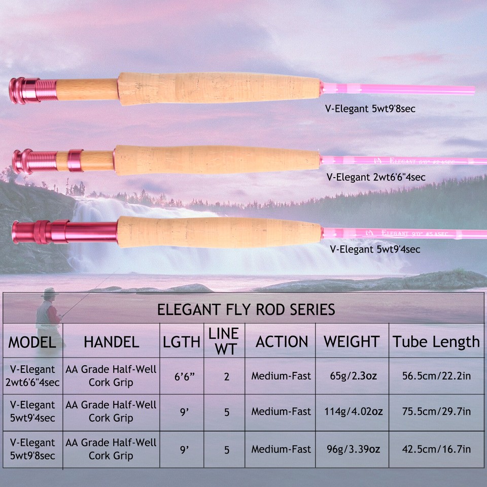 Maxcatch 2wt 5wt Women's Elegant Pink Fly Fishing Rod Combo, Fly Reel ...