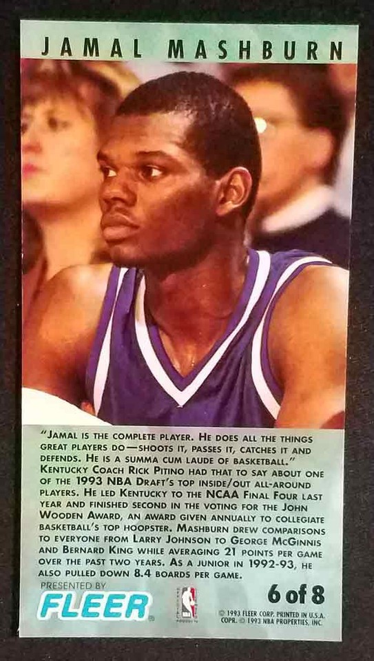 1993-94 NBA Jam Session #6 Jamal Mashburn Rookie Standouts Mavericks NR ...