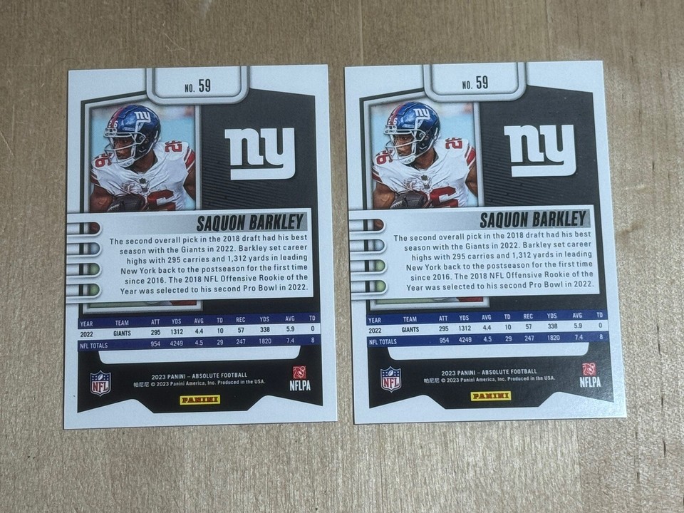 2023 New York Giants Saquon Barkley Panini Absolute PURPLE PARALLEL #59 ...
