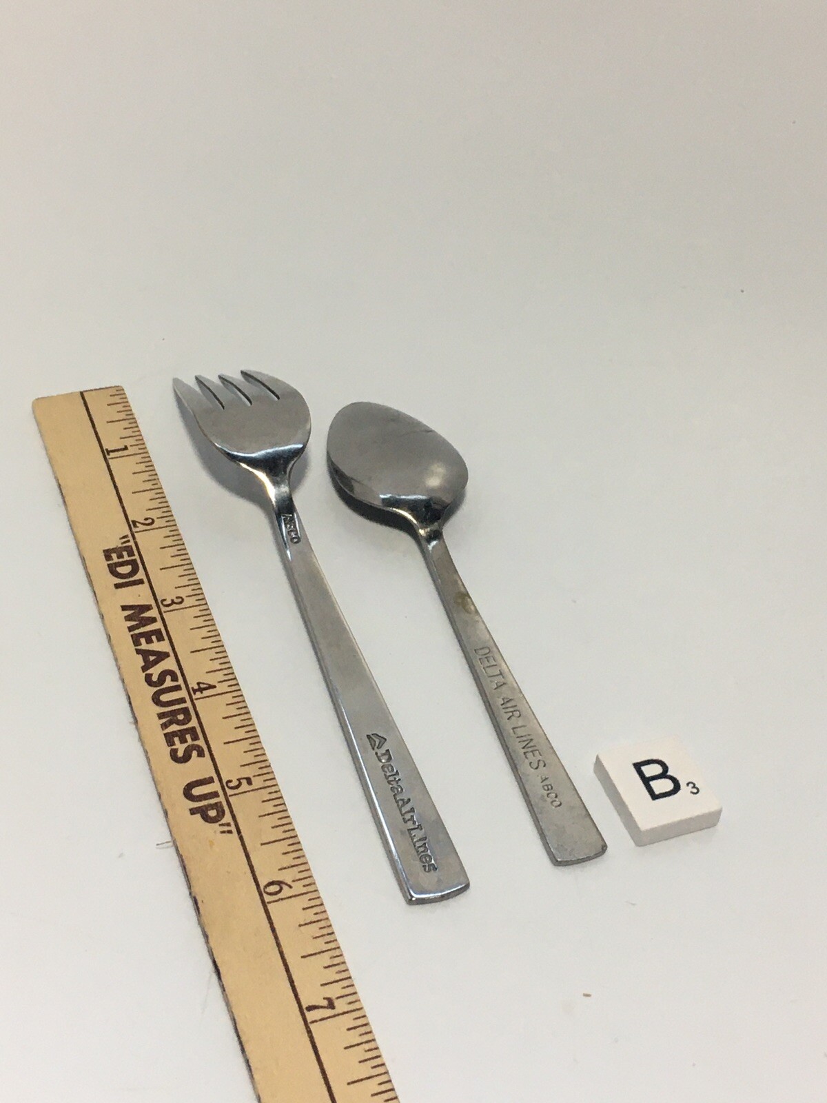 Delta Airlines 2pc “B Fork Spoon ABCO Stainless Steel Aviation Flatware ...