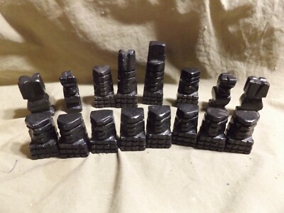16 Vintage Tiki Style Carved Stone? Chess Pieces Only Black 5/8x15/16 ...