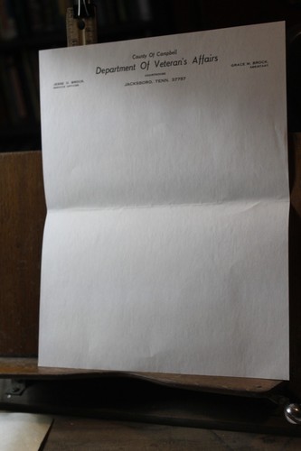 1960's Jacksboro Tennessee Department of Veteran's Affairs Letterhead ...