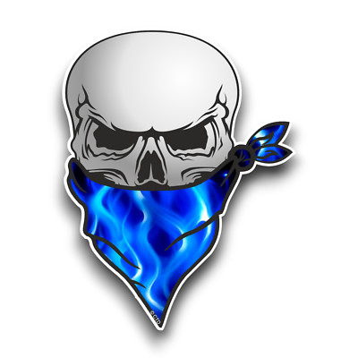 Bandit Skull With Blue Fire Flames Face Bandana Vinyl Sticker Decal ...