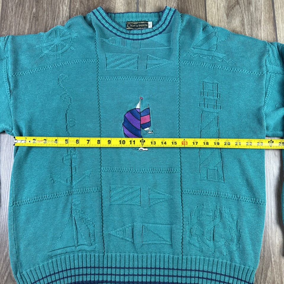 Vintage Croft and Barrow Sailboat Knit Green Sweater Men’s Size XL Golf ...